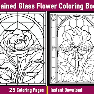 Stained Glass Rose Coloring Book Vol-2 | Rose Flower Coloring Pages ...