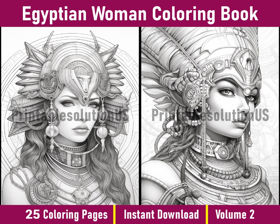 Egyptian Woman Coloring Book Pages Vol-2 Printable Egyptian Coloring ...