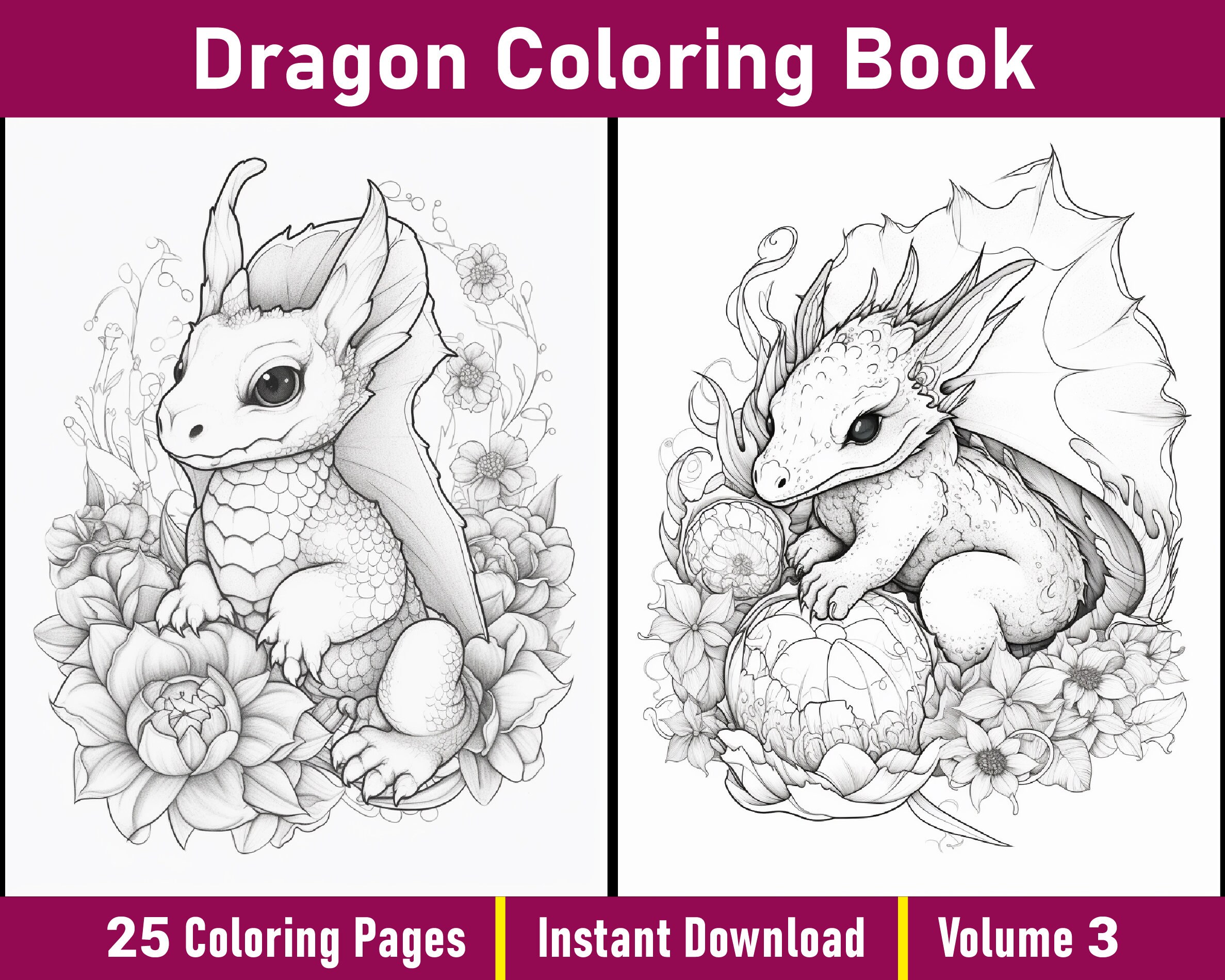 Flower Dragon Coloring Book Vol-3 Cute Baby Dragon Coloring Pages ...