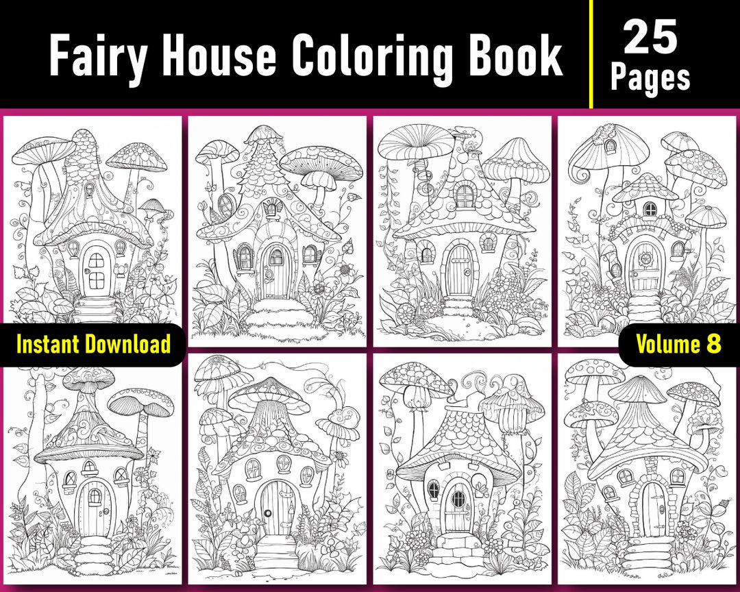 Fairy House Coloring Book Volume 8 | Fairy House Coloring Pages | Fairy ...