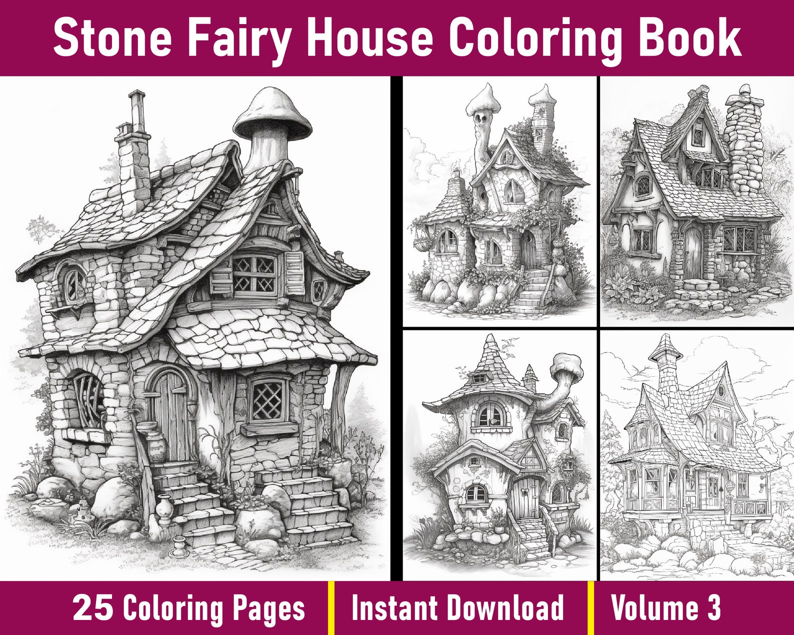 Stone Fairy House Coloring Book Volume 3 | Printable Adult Coloring ...