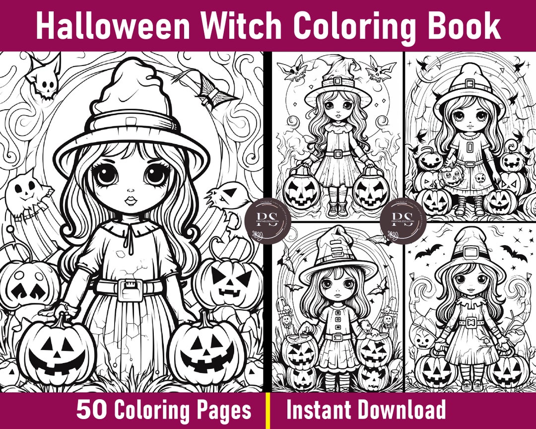 Halloween Witch Coloring Page | Halloween Coloring Book for Adults and ...