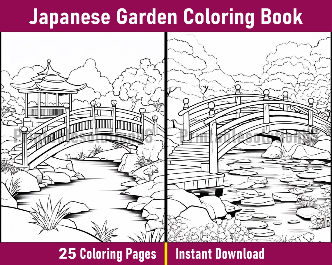 Japanese Garden Coloring Book Pages Printable Bridge Coloring Pages ...