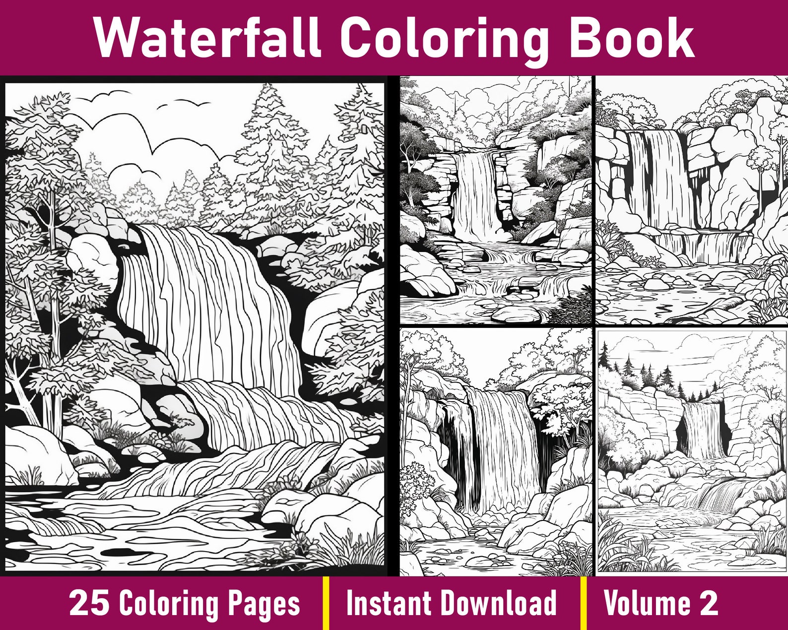 Waterfall Coloring Book Volume 2 | Printable Adult Coloring Pages ...