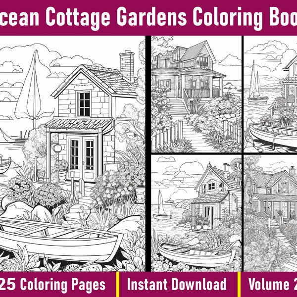 Cottage Garden Coloring Pages - Etsy