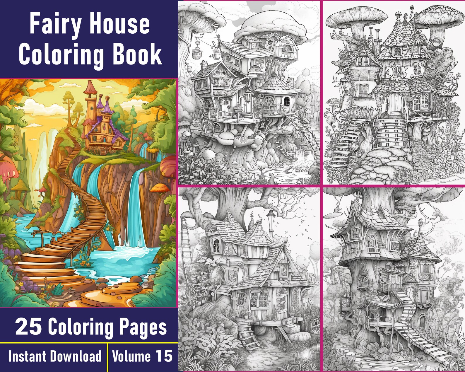 Fairy House Coloring Book Volume 15 Printable Adult Coloring Pages ...