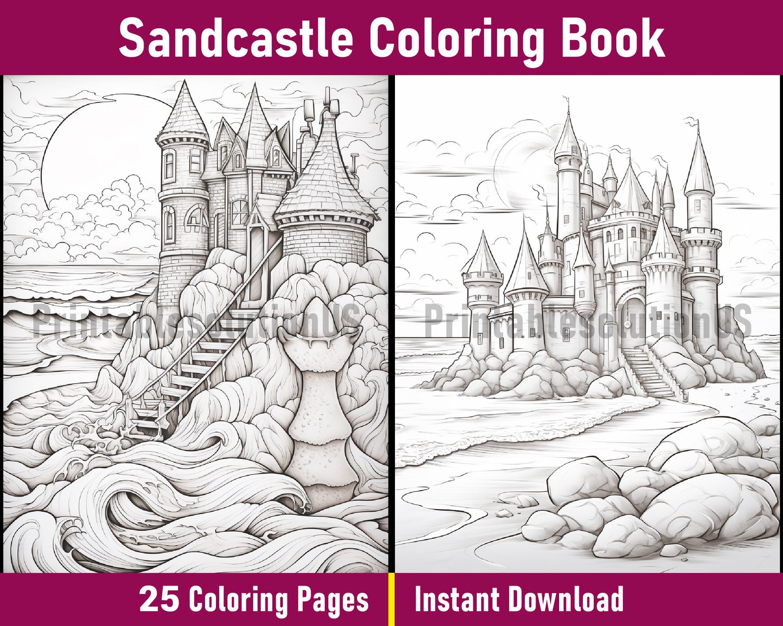 Sandcastle Coloring Book Printable Sandcastle Coloring Pages Black and ...