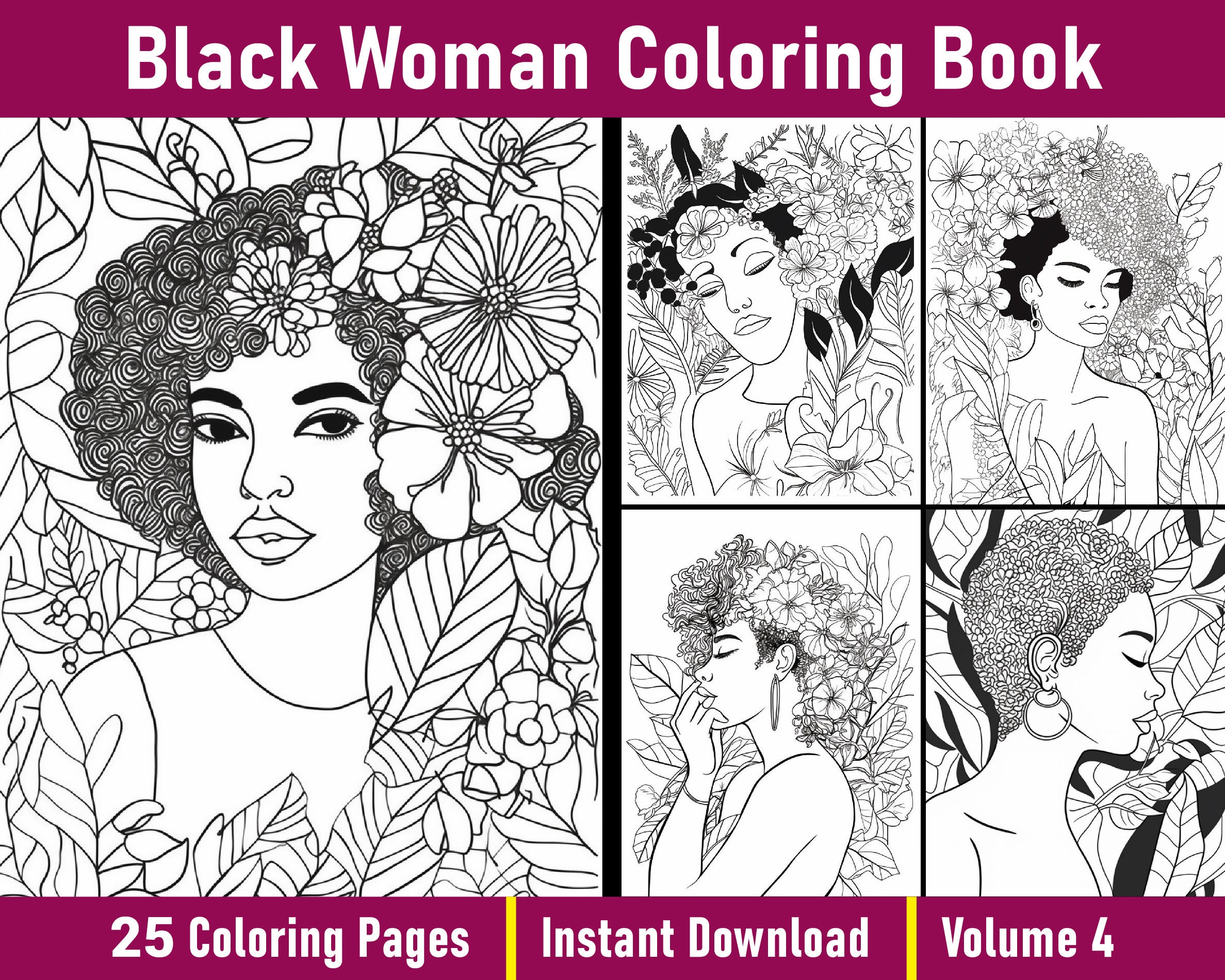 Black Woman Coloring Book V 4 Black Women Coloring Pagess Etsy