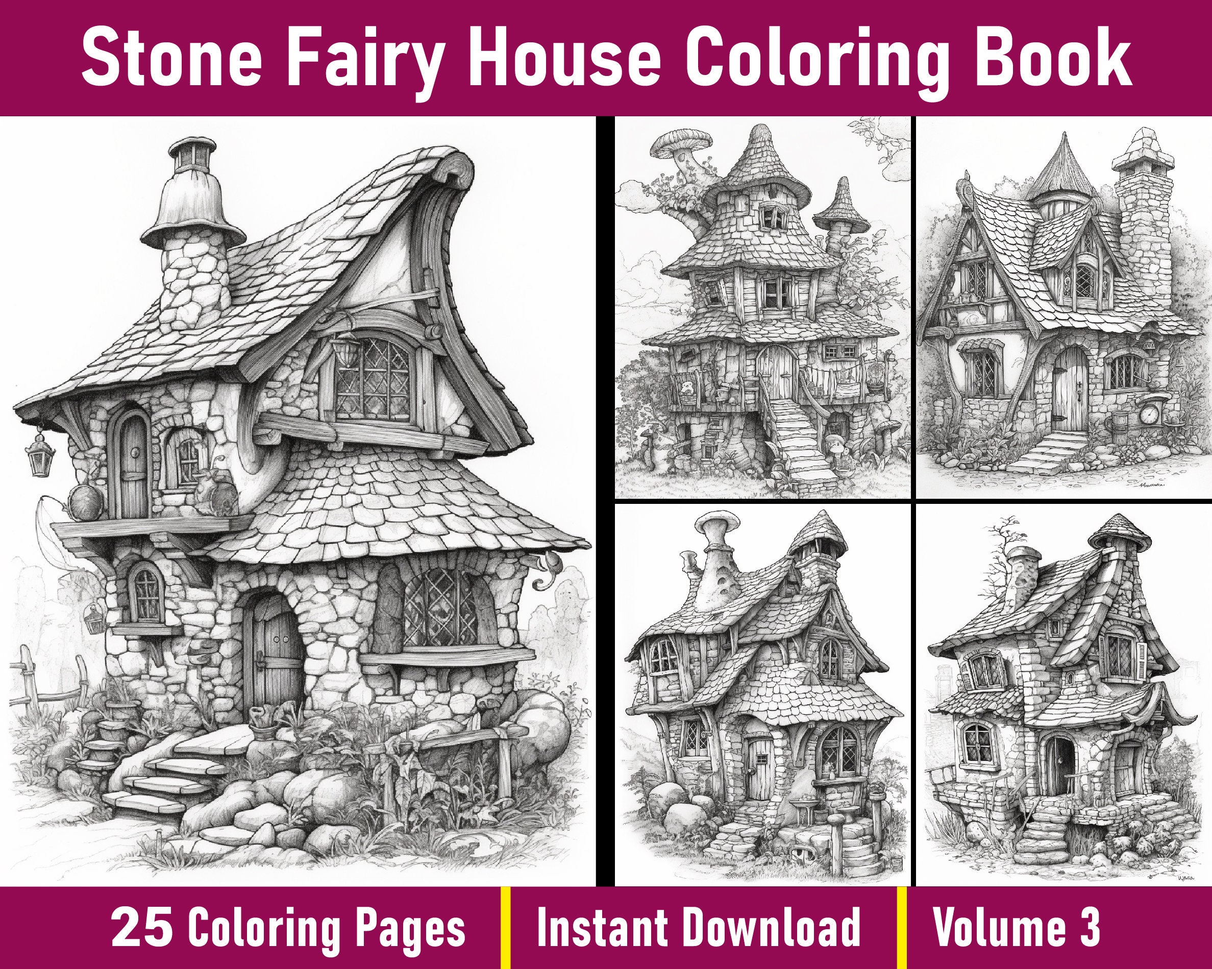 Stone Fairy House Coloring Book Volume 3 | Printable Adult Coloring ...