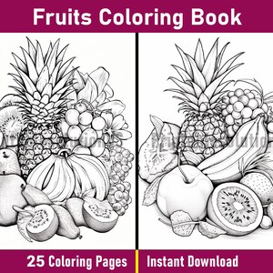 Fruits Coloring Book | Printable Summer Coloring Pages | Grayscale ...