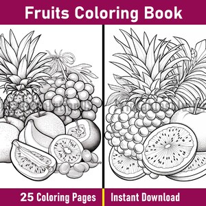 Fruits Coloring Book | Printable Summer Coloring Pages | Grayscale ...