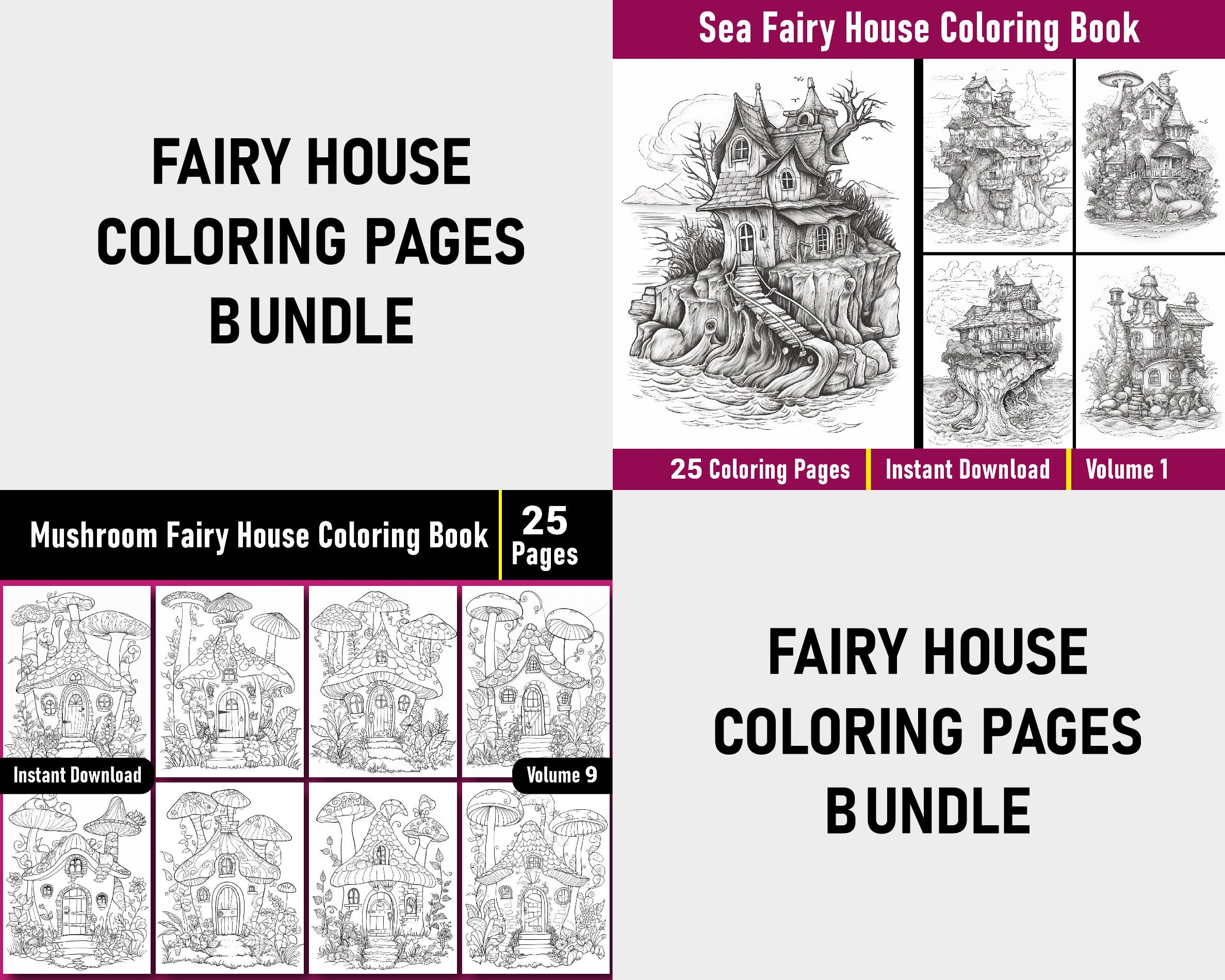 700 Fairy House Coloring Pages Bundle Fairy Home Coloring Book Bundle ...