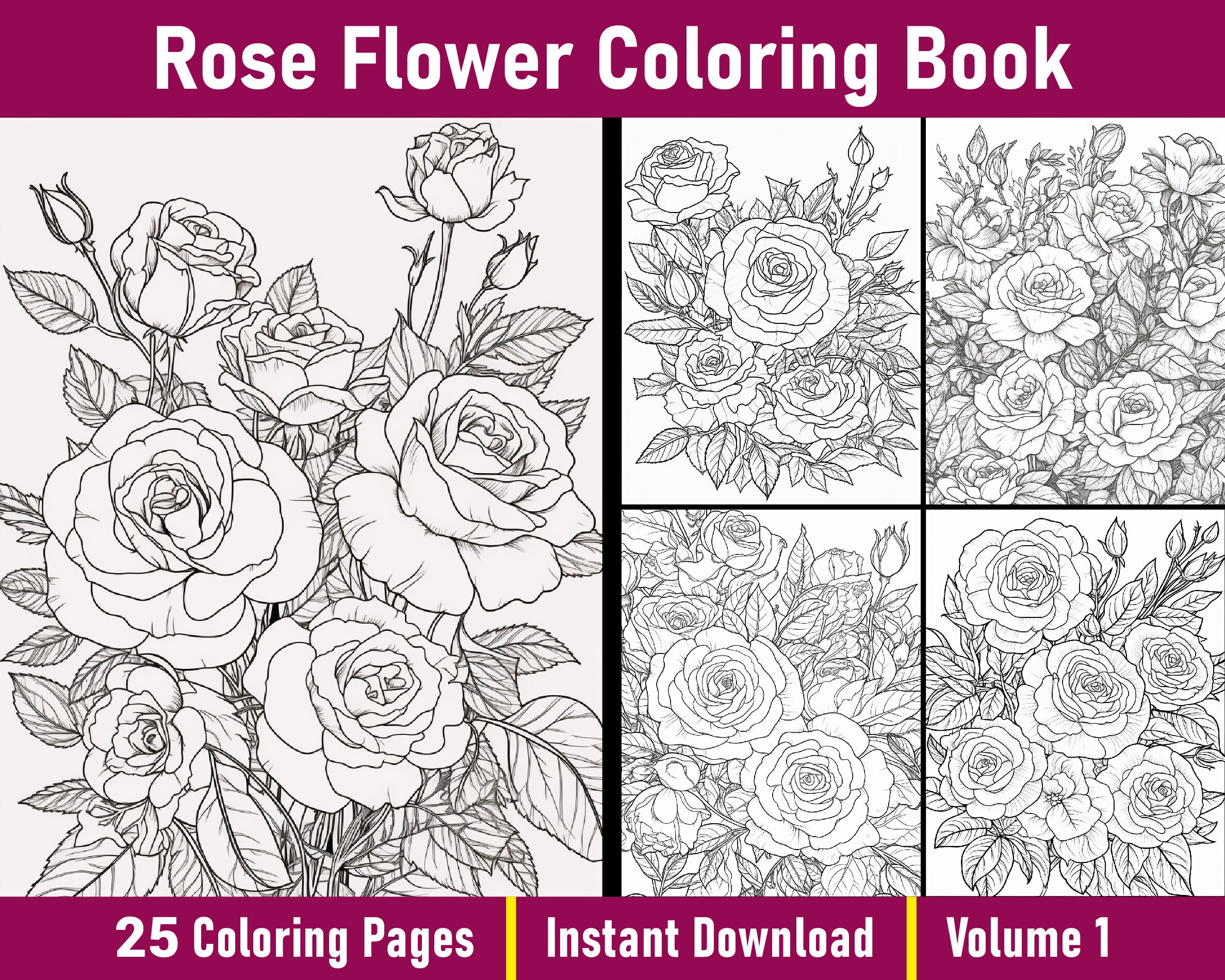 Rose Flower Coloring Book Volume 1 Rose Coloring Page for Kids ...