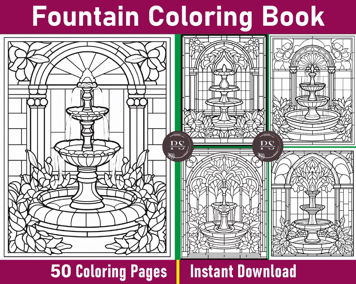 Fountain Coloring Pages | Beautiful Scene Coloring Book Printable ...