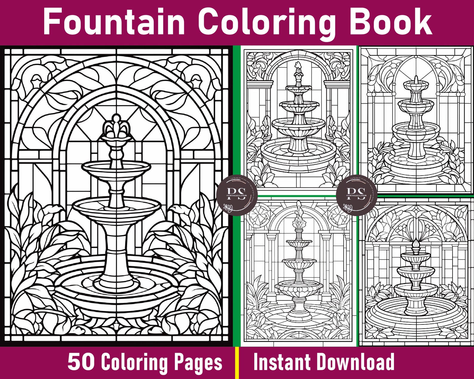 Fountain Coloring Pages | Beautiful Scene Coloring Book Printable ...