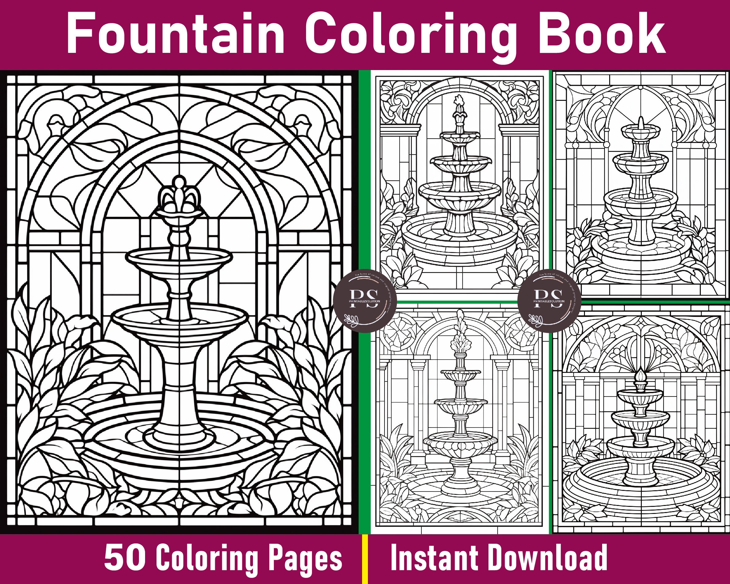 Fountain Coloring Pages | Beautiful Scene Coloring Book Printable ...