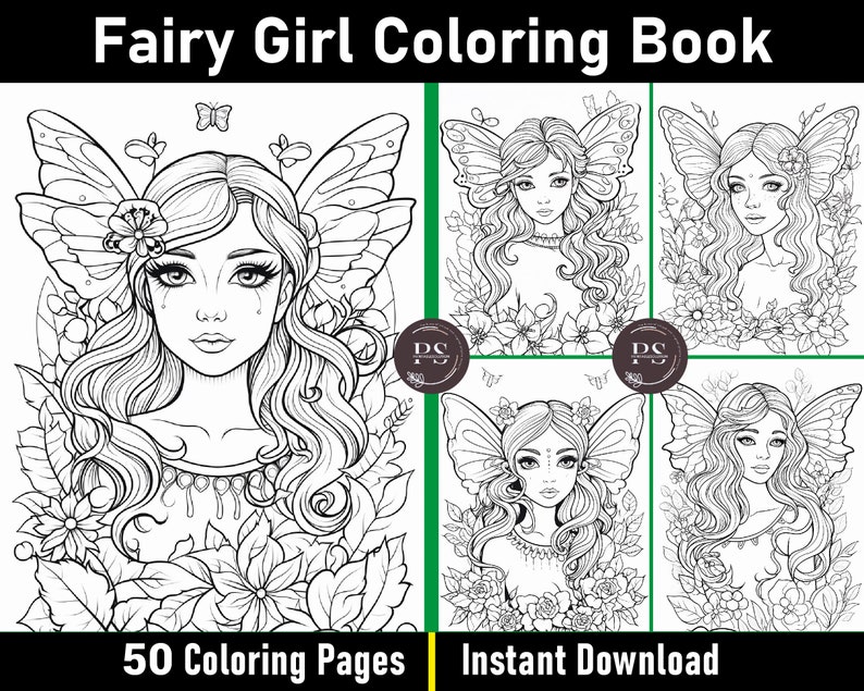 Fairy Girl Coloring Pages Fairy Coloring Book for Adults and Kids ...