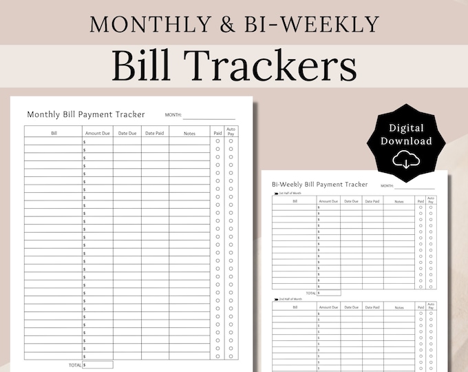 Monthly & Bi-weekly Bill Tracker, Monthly Bill Payment Tracker, Bill ...