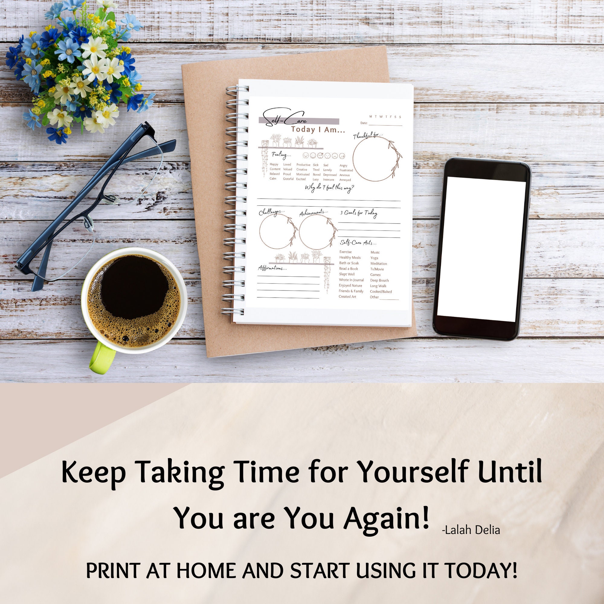 Daily Mood Tracker, Self Care Journal, Wellness Journal, Anxiety ...