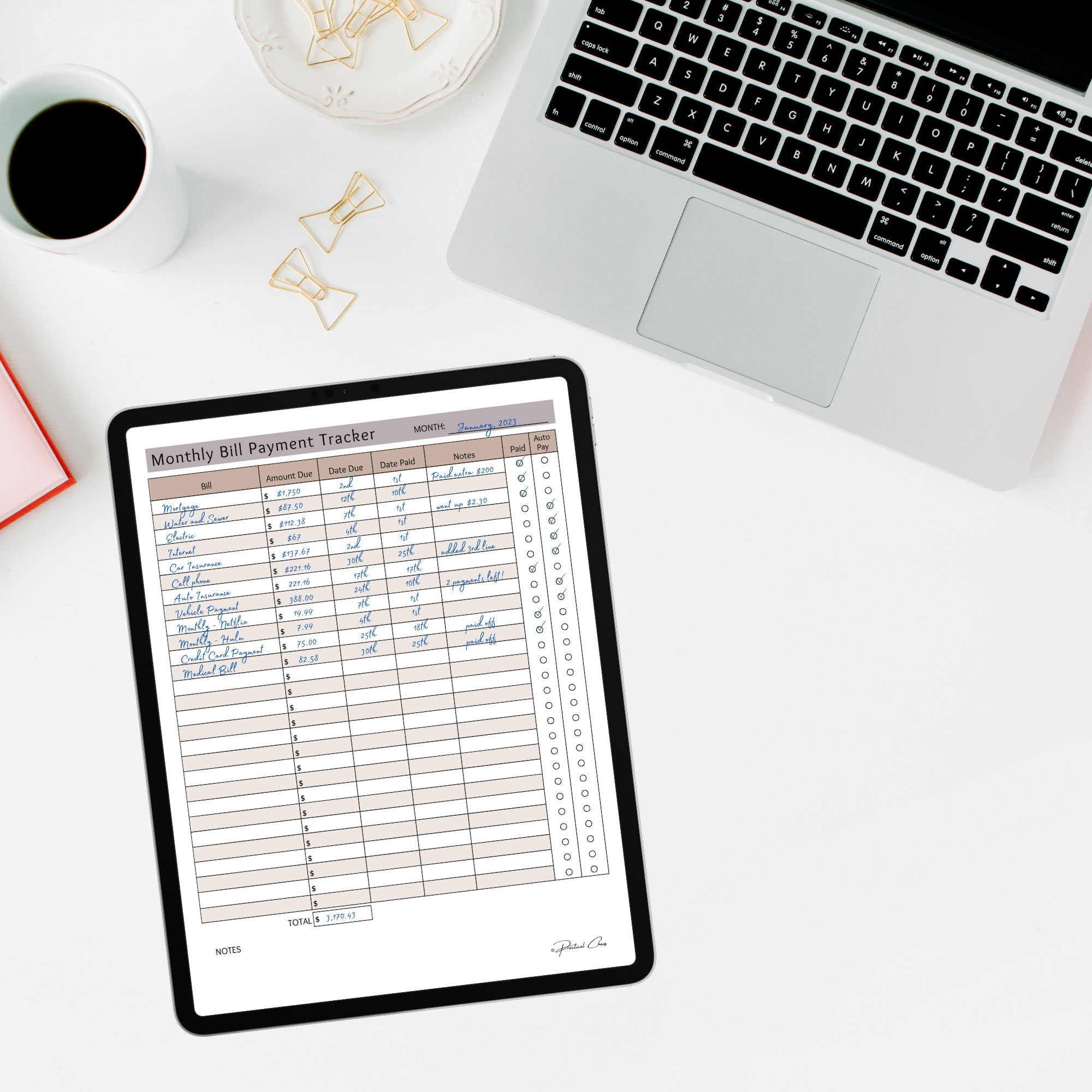 Monthly & Bi-weekly Bill Tracker, Neutral Color Scheme, Monthly Bill ...