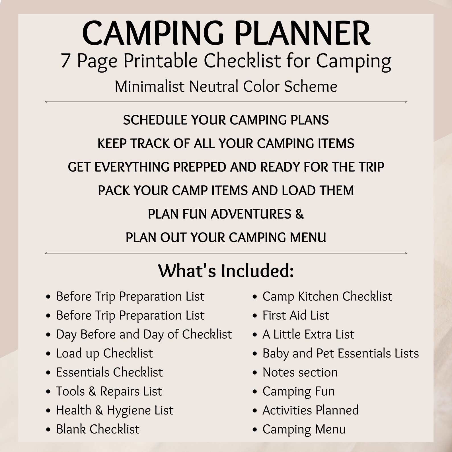 Camping Planner Checklist | Camping Packing Checklist | Printable | PDF ...
