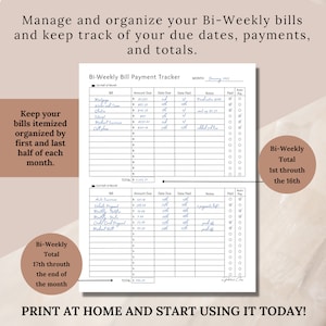 Monthly & Bi-weekly Bill Tracker, Monthly Bill Payment Tracker, Bill ...