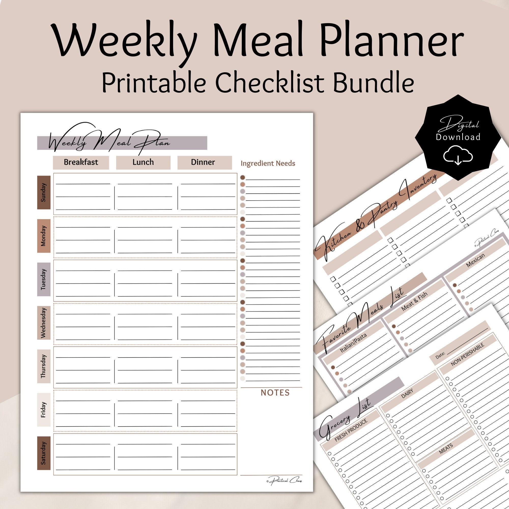 Meal Planner Bundle, Weekly Meal Plan, Grocery List, Dinner Menu, Menu ...