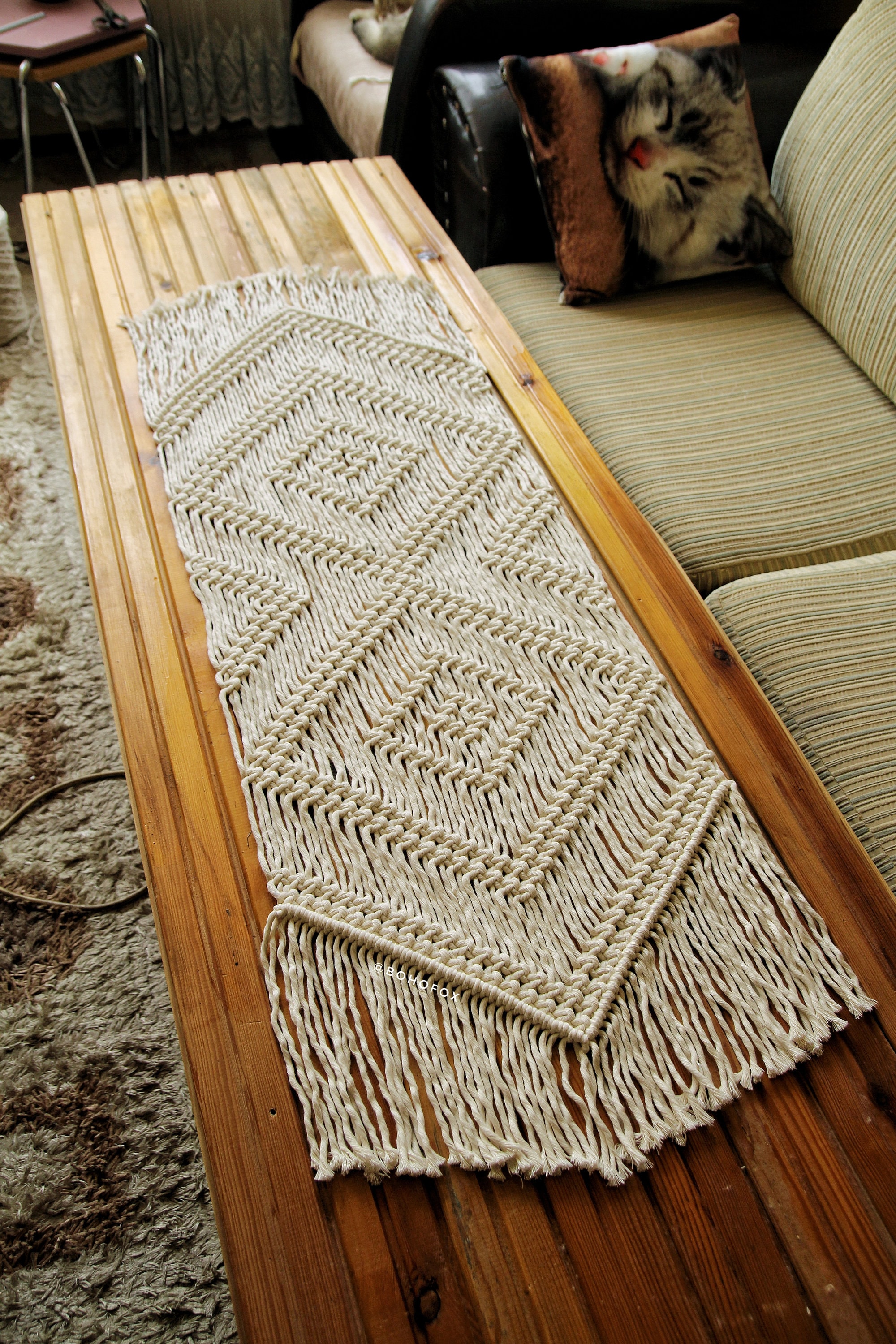Macrame Table Runner With Long Fringe - Etsy