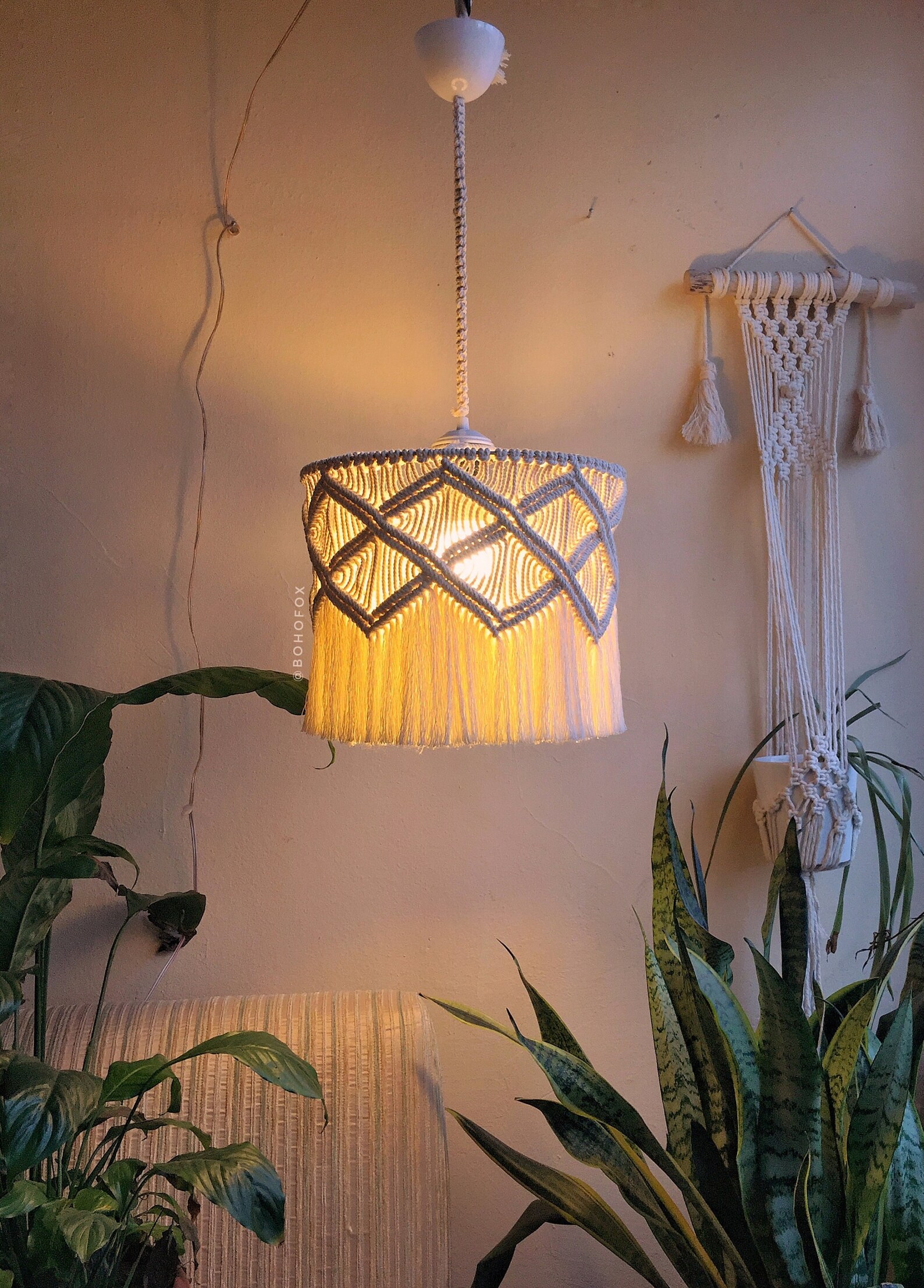 Macrame Lampshade, Boho Light Fixture - Etsy