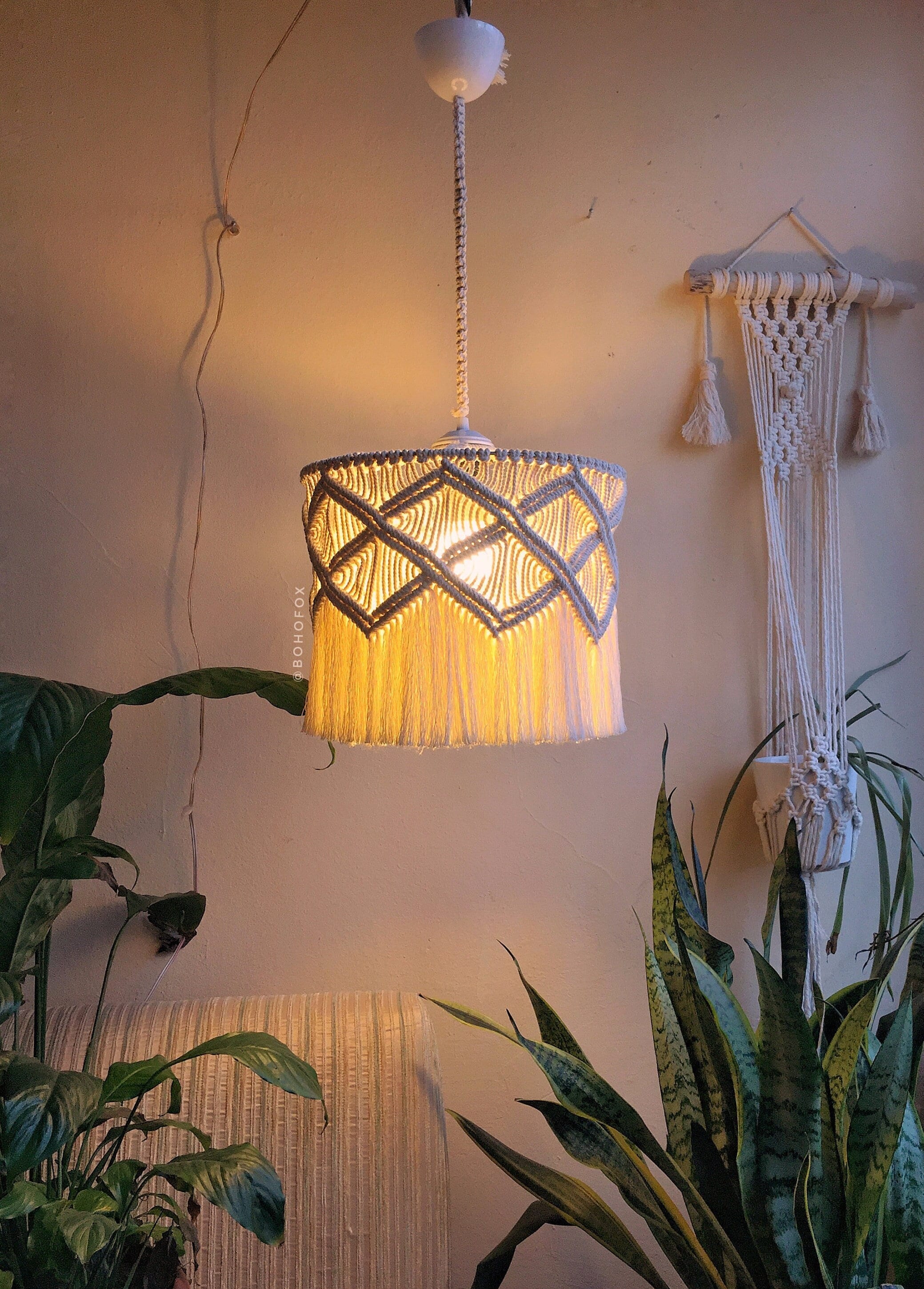 Macrame Lampshade, Boho Light Fixture - Etsy