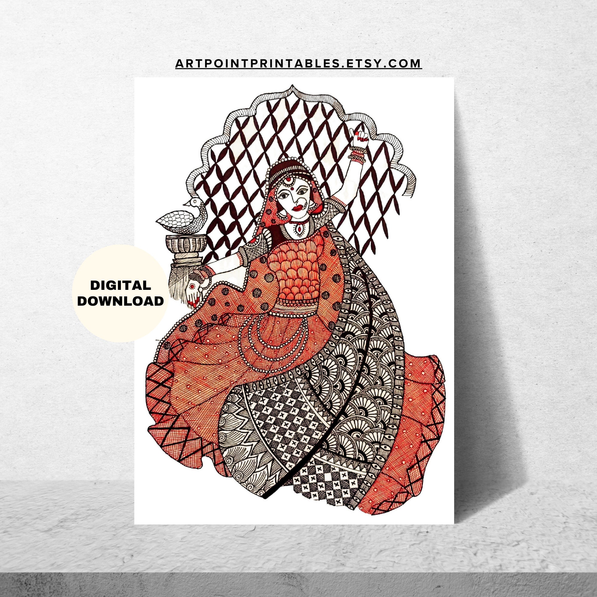 Indian Wall Art Madhubani Painting Royal Indian Lady Dance - Etsy