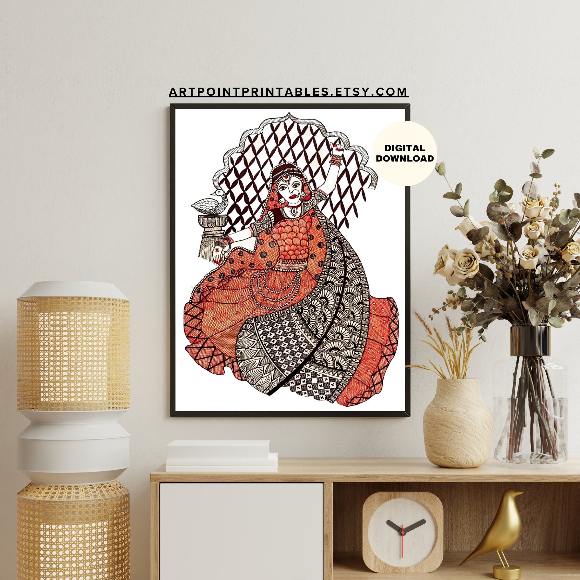 Indian Wall Art Madhubani Painting Royal Indian Lady Dance - Etsy