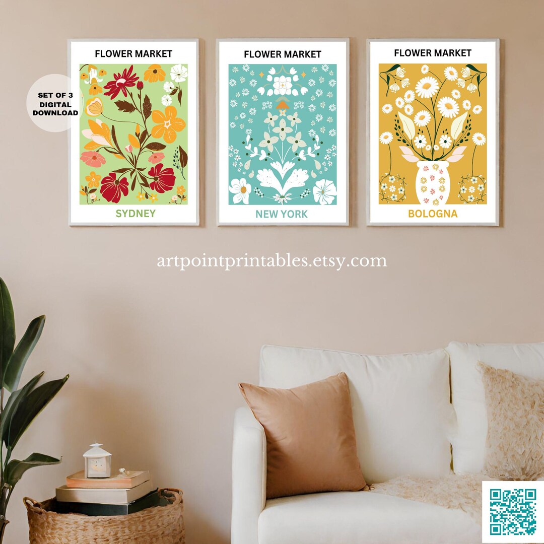 Flower Market Poster, Set of 3 Wall Art, Flower Market Pint, Gallery ...