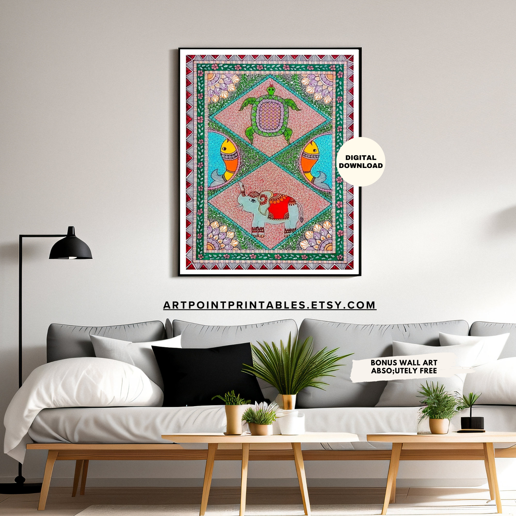 Madhubani Painting Indian Art Sea Turtle Elephant Fish - Etsy