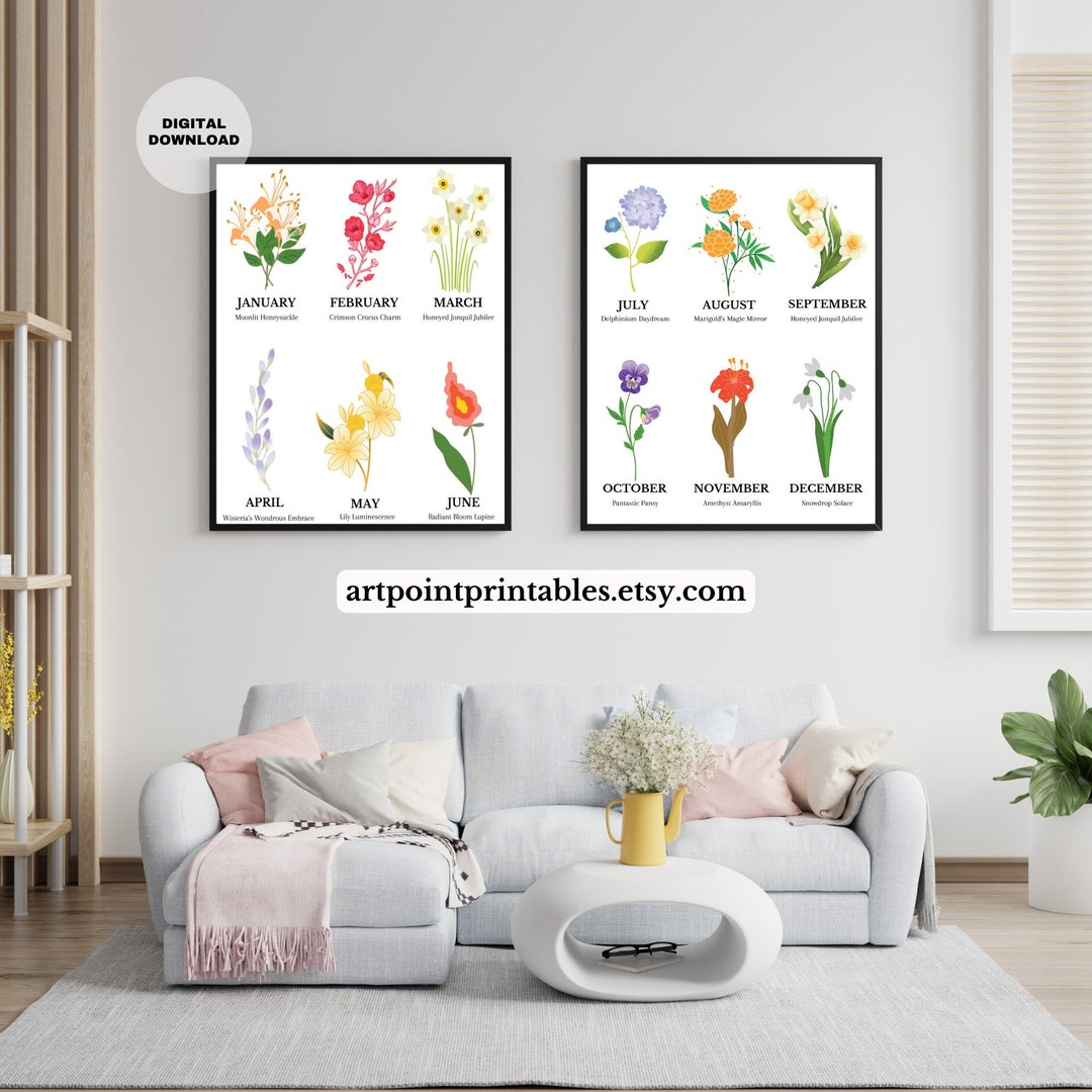 Birth Month Flower, Gallery Wall Set, Minimalist Wall Art Housewarming ...