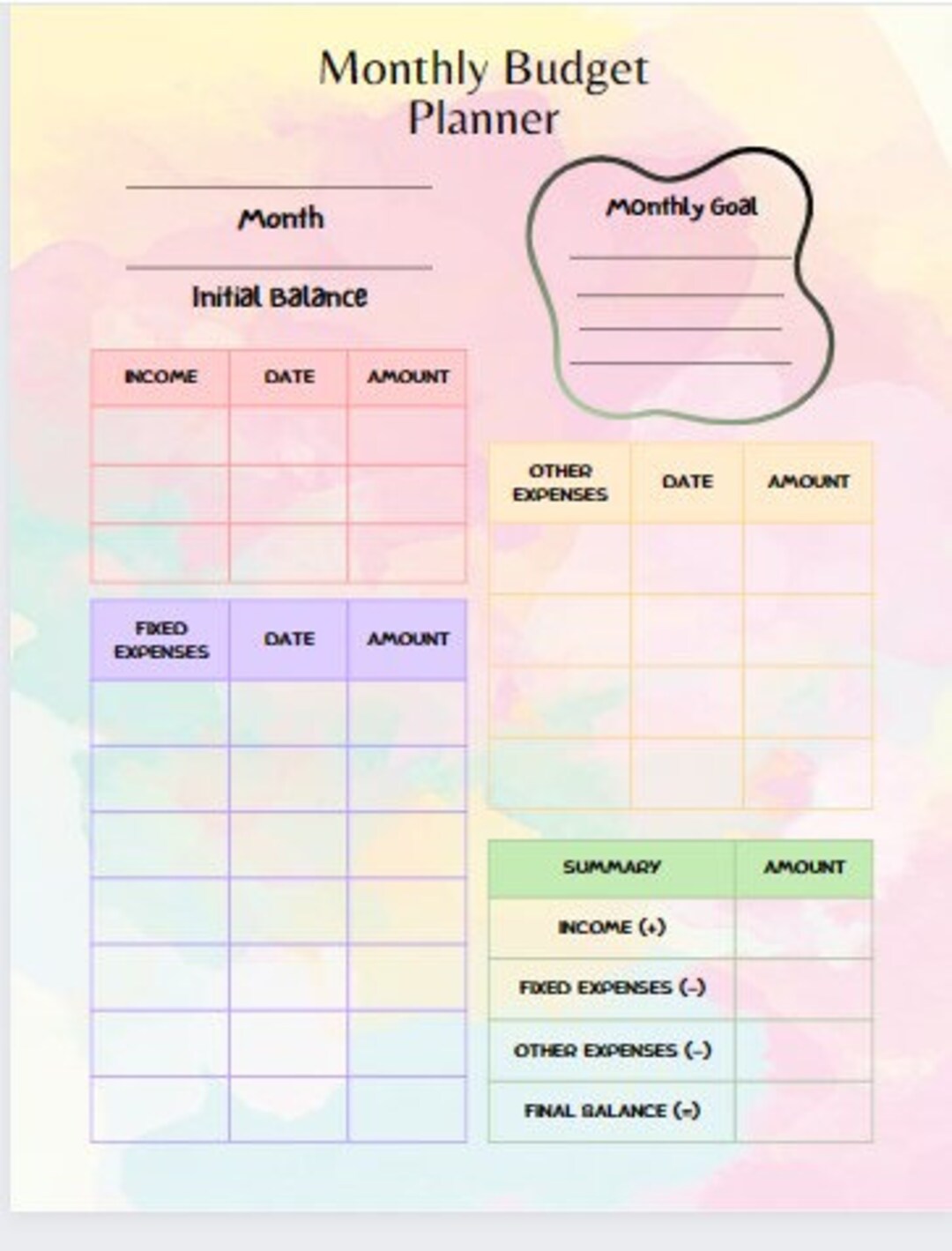 Colorful Monthly Budget - Etsy