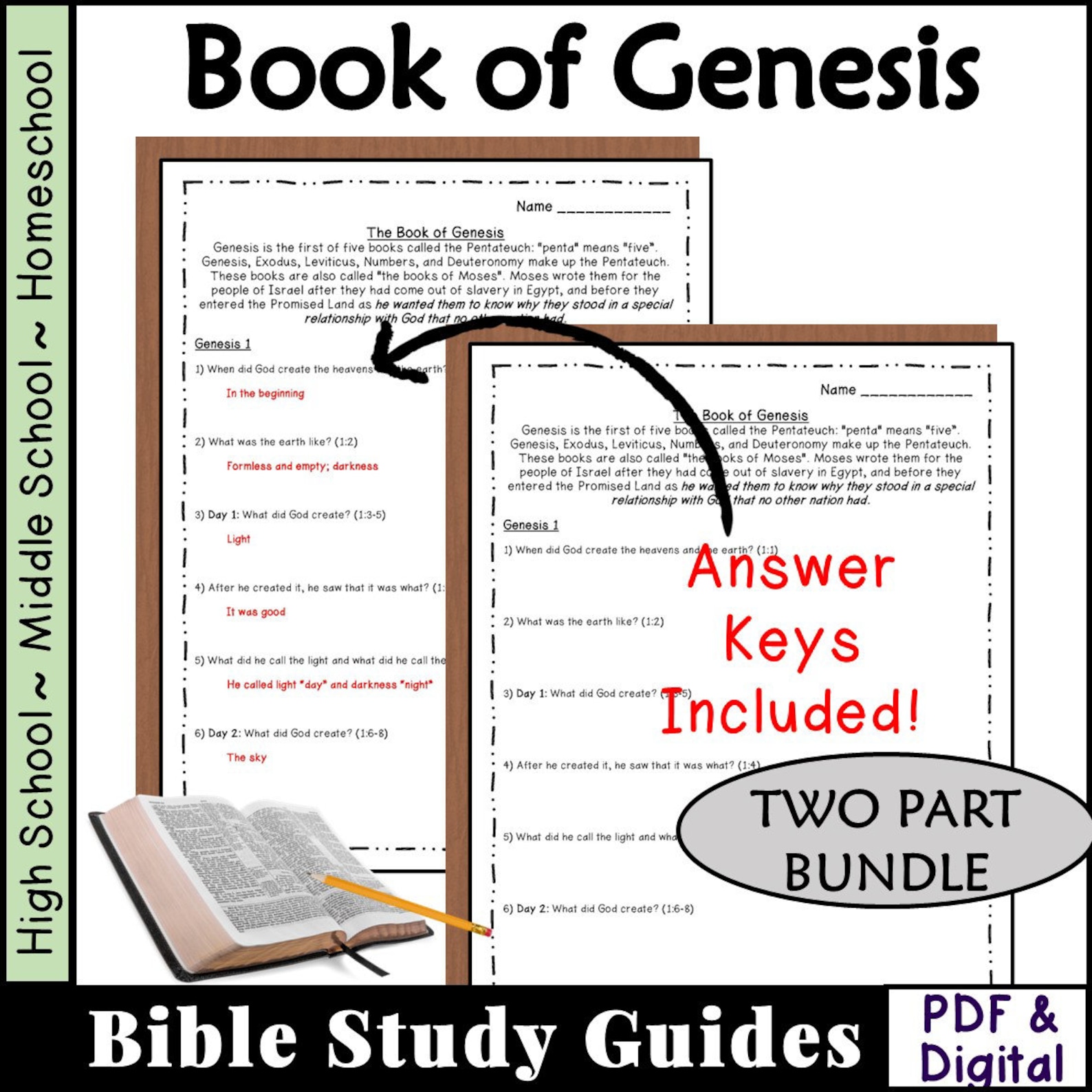 Book of Genesis Bible Study Question 2-part Guide - Etsy