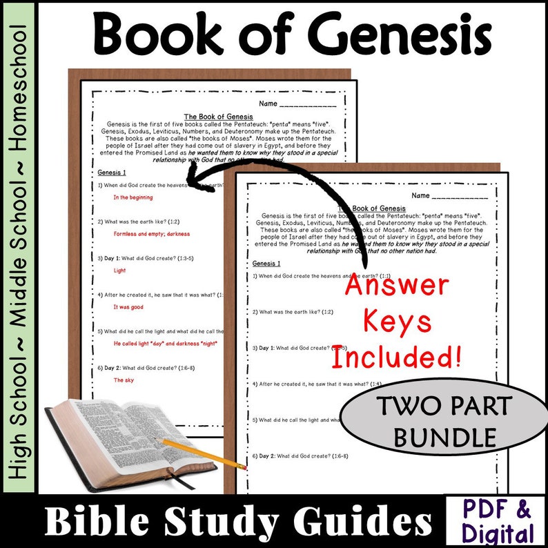 Book of Genesis Bible Study Question 2-part Guide - Etsy