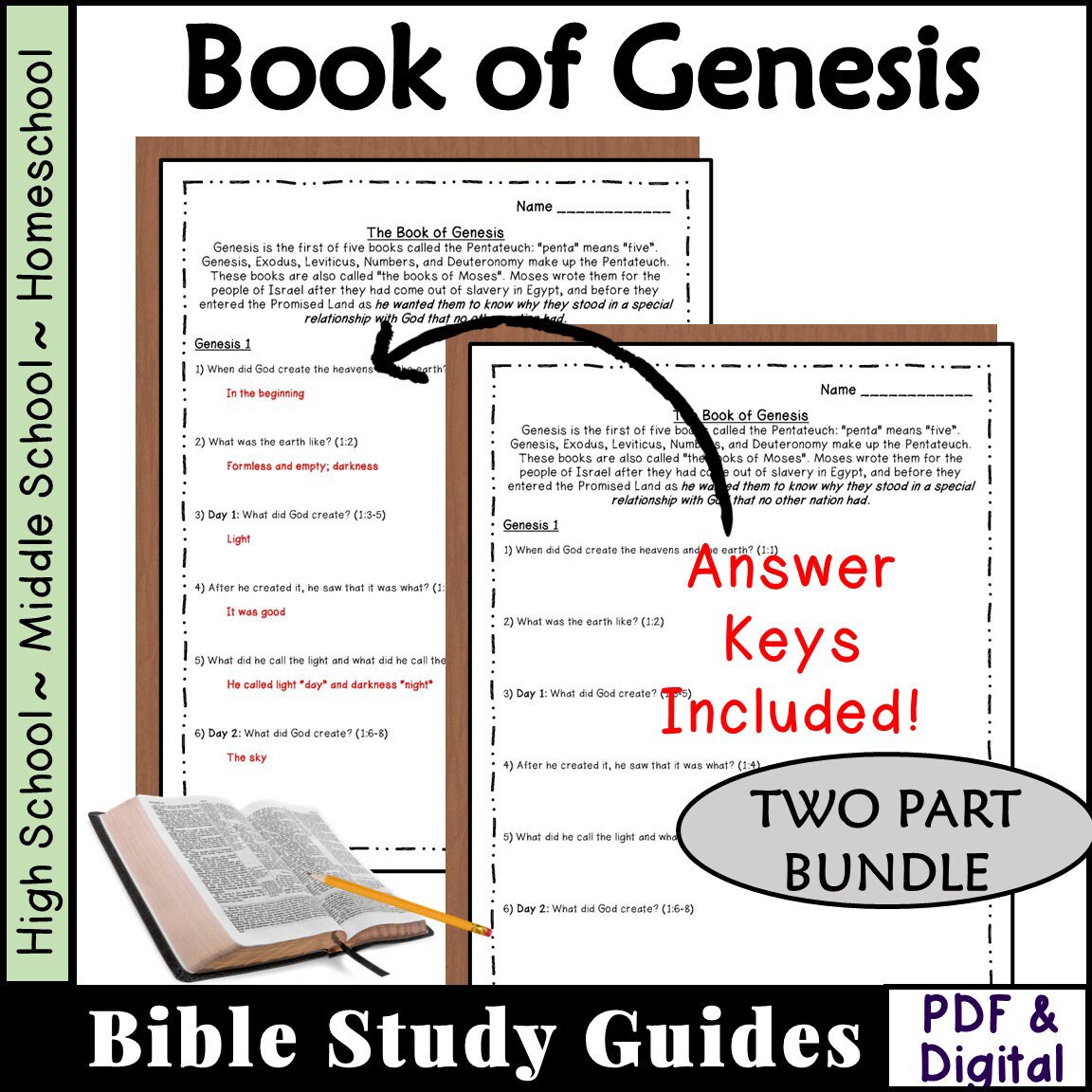Book of Genesis Bible Study Question 2-part Guide - Etsy