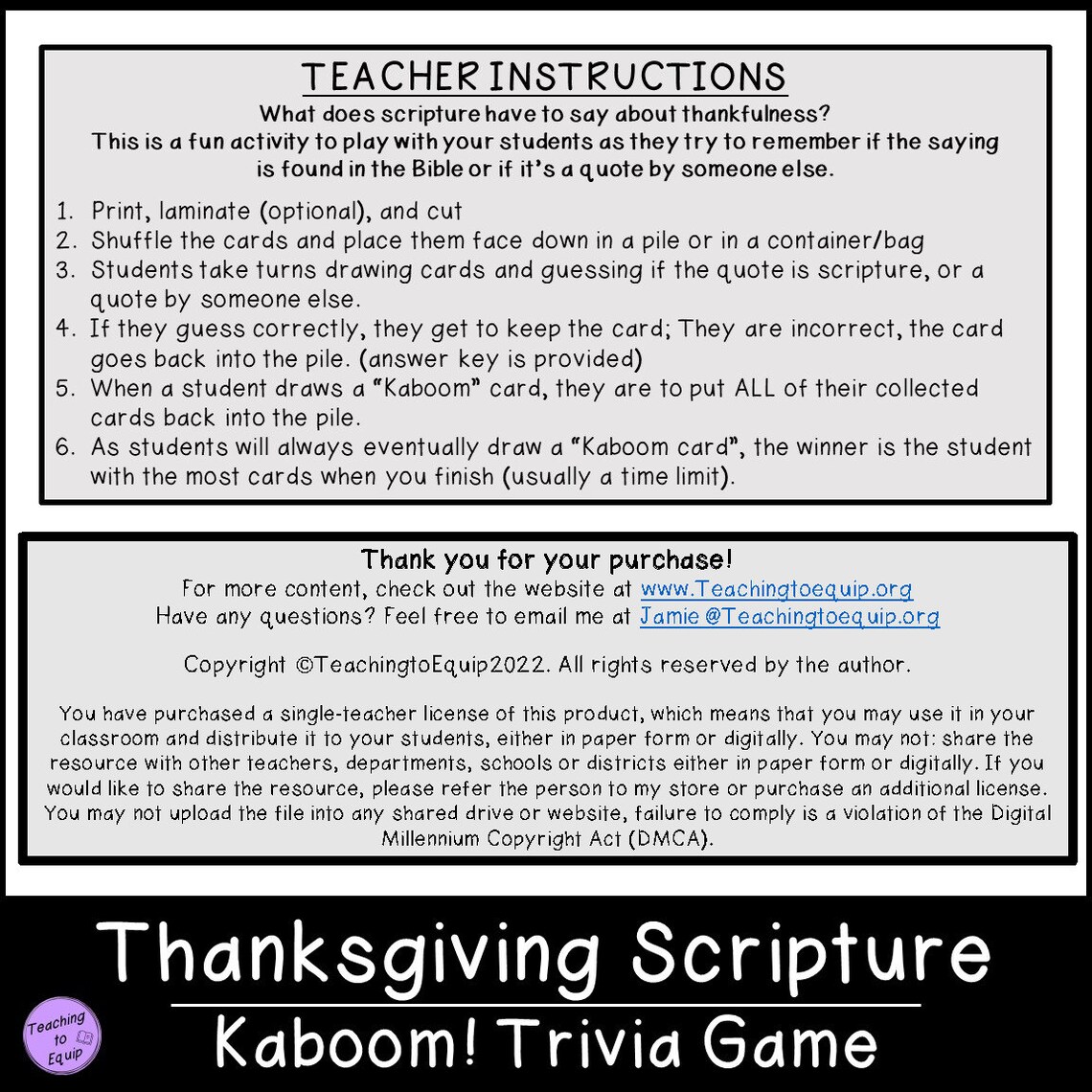 Thanksgiving Bible Verse Trivia Kaboom! Game - Etsy