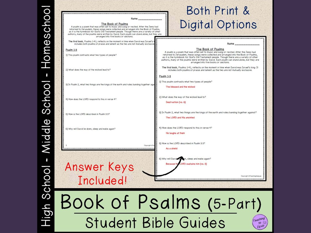 Psalm Bible Study Questions Worksheets - Etsy