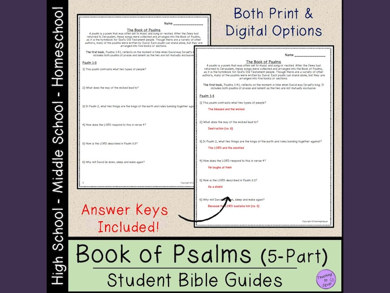 Psalm Bible Study Questions Worksheets - Etsy