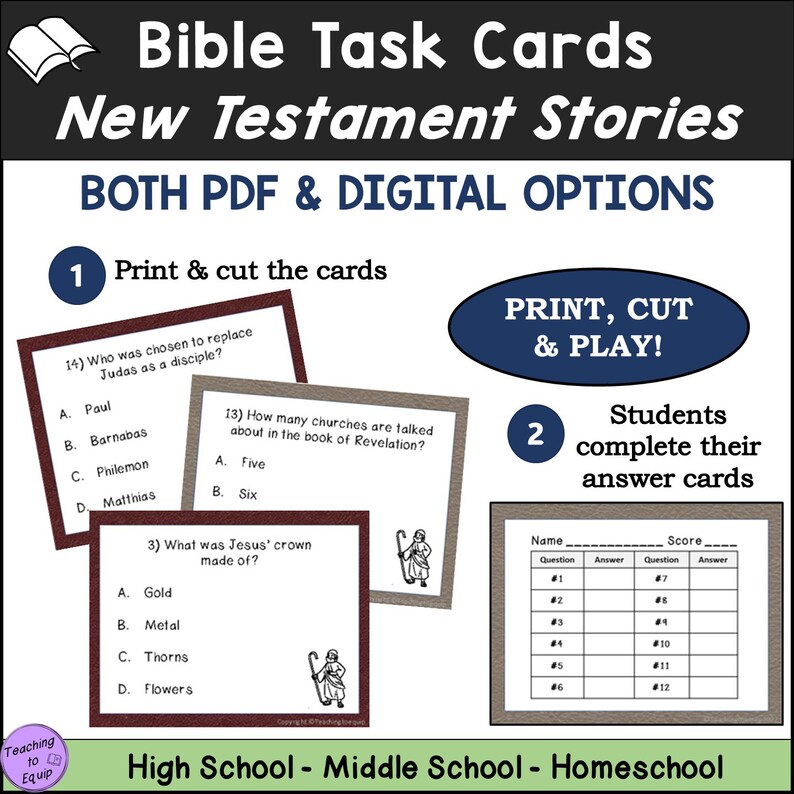New Testament Bible Stories Trivia Cards Activity Task Cards - Etsy
