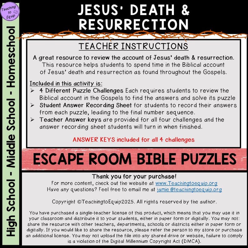 Jesus' Death & Resurrection Easter Bible ESCAPE ROOM - Reading and ...