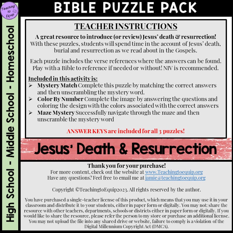 Bible Puzzle Pack Activity: Jesus Death & Resurrection Easter - Etsy