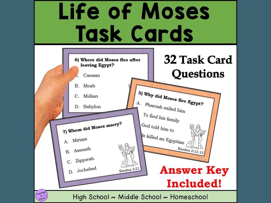 Bible Story Activity Lesson: Life of Moses Trivia Task Cards - Etsy