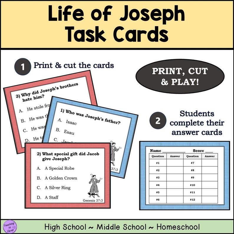 Bible Story Activity Lesson: Life of Joseph Trivia Task Cards - Etsy
