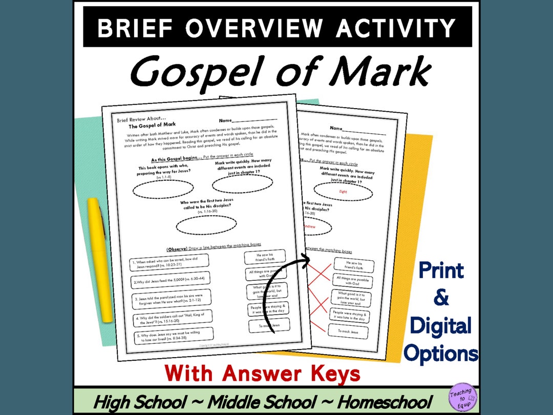 Brief Review About Gospel of Mark Bible Book Overview Activity - Etsy