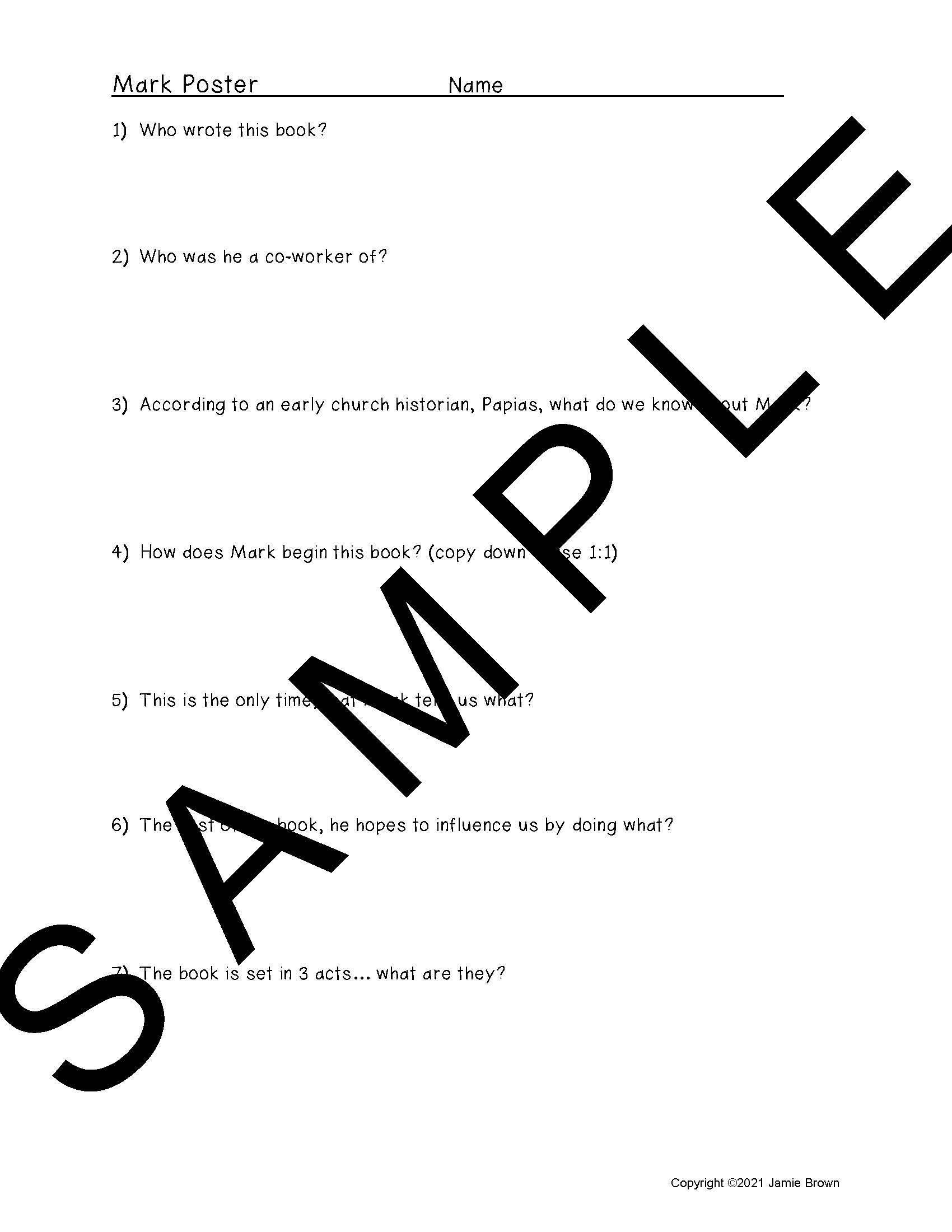 Summary of the Gospel of Mark Bible Activity Worksheets - Etsy