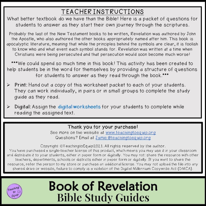 Revelation Bible Study Questions Worksheet Packet (2-part) - Etsy